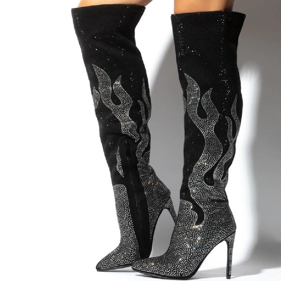 Mata Shoes | Shoes | Fire Black Silver Rhinestone Flame Detail Sexy ...